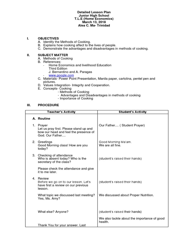 Detailed Lesson Plan-ABM | PDF | Grilling | Foods