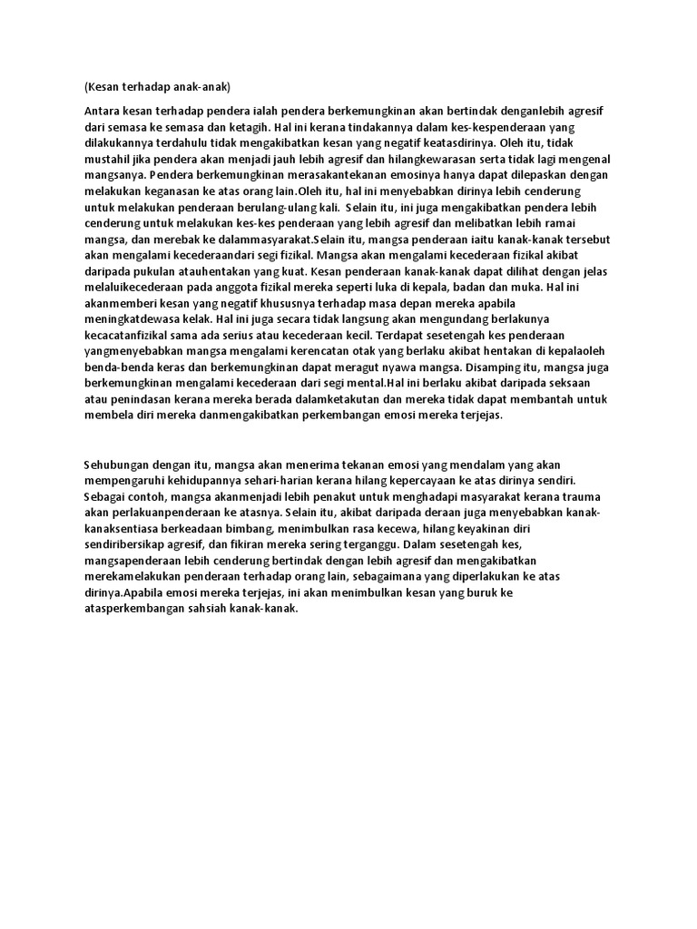 Penderaan Kanak Kesan Kepada Kanak Kanak | PDF