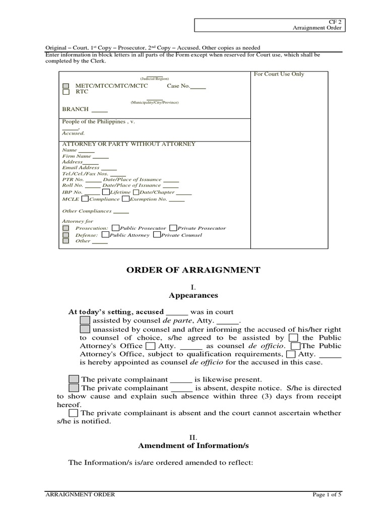 Preliminary Conference Order | PDF | Plea | Arraignment