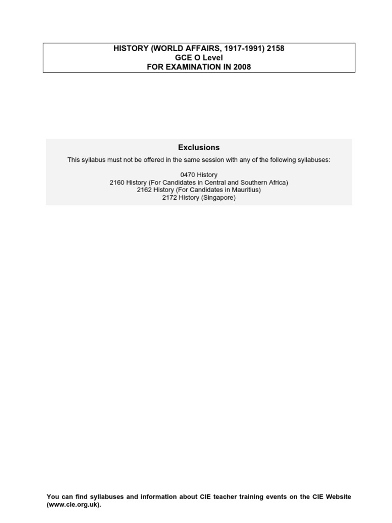O Level History Syllabus 1917-1991 | PDF | Soviet Union | World Politics
