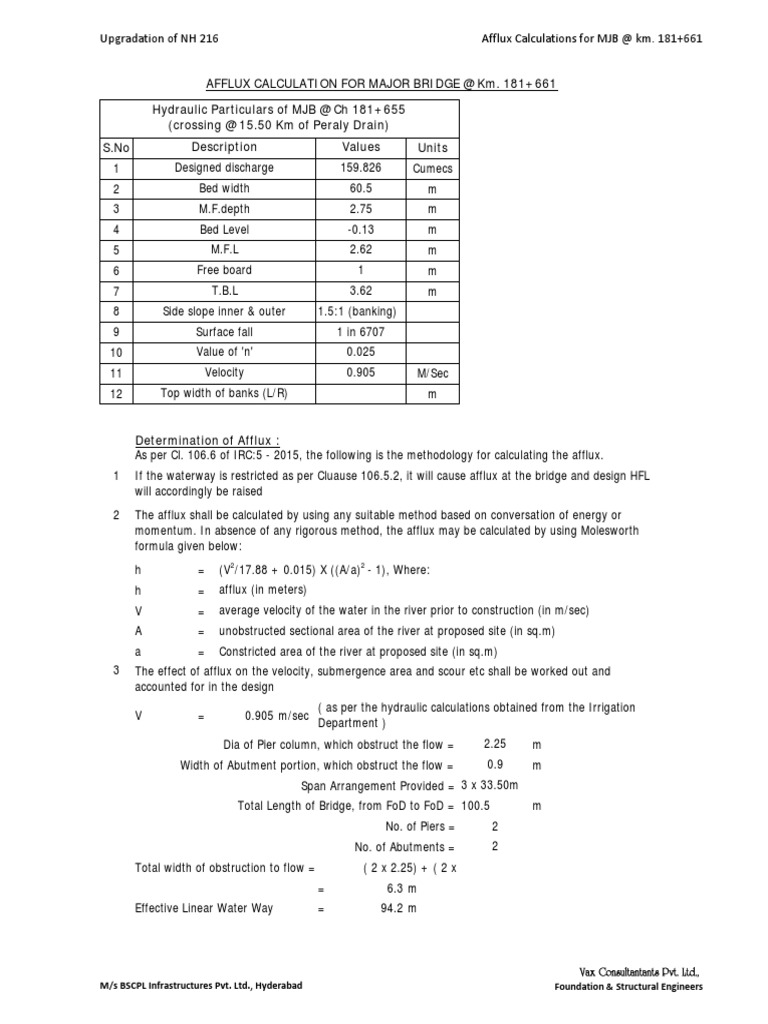 Determination of Afflux | PDF | Hydrology | Civil Engineering