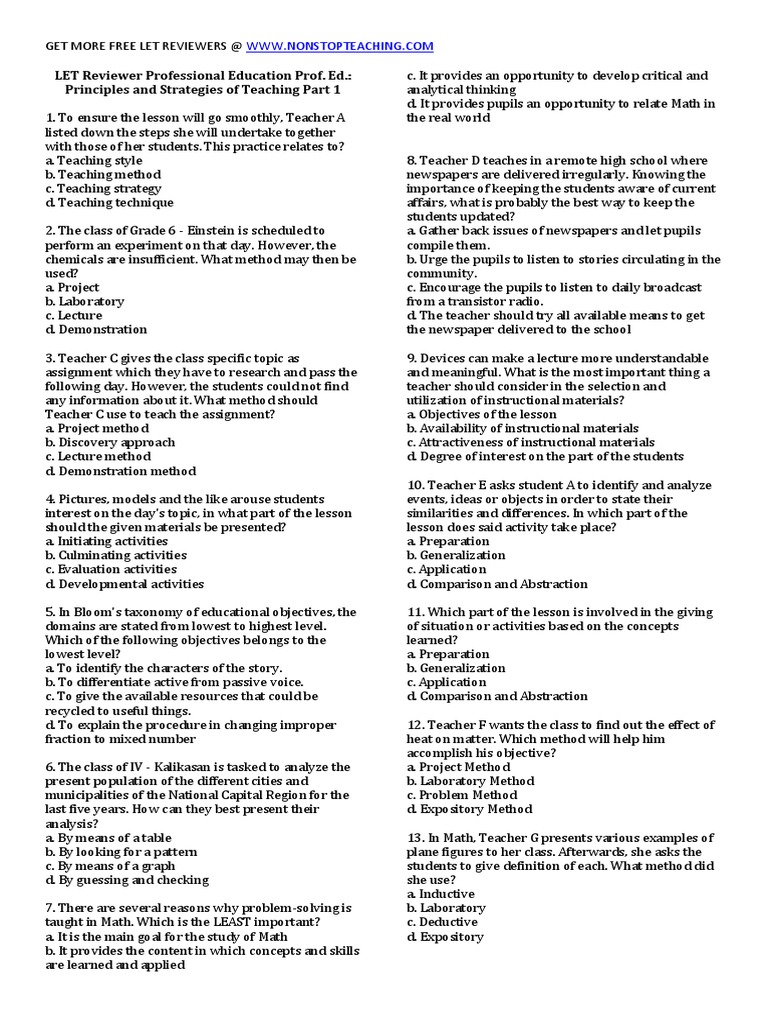 Principles And Strategies Of Teaching Part 1 Pdf Teaching Method