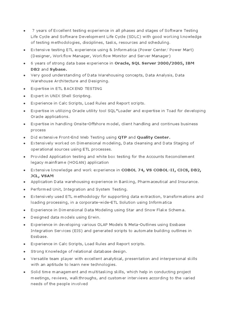 Sample Resume 1 | PDF | Software Testing | Databases