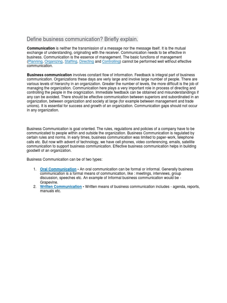Define Business Communication | PDF