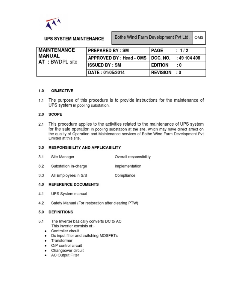 Maintenance Manual At: BWDPL Site | PDF | Power Inverter | Power Supply