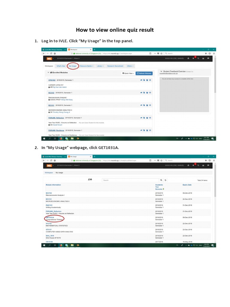 Viewing Online Quiz Results in IVLE: A Step-by-Step Guide | PDF