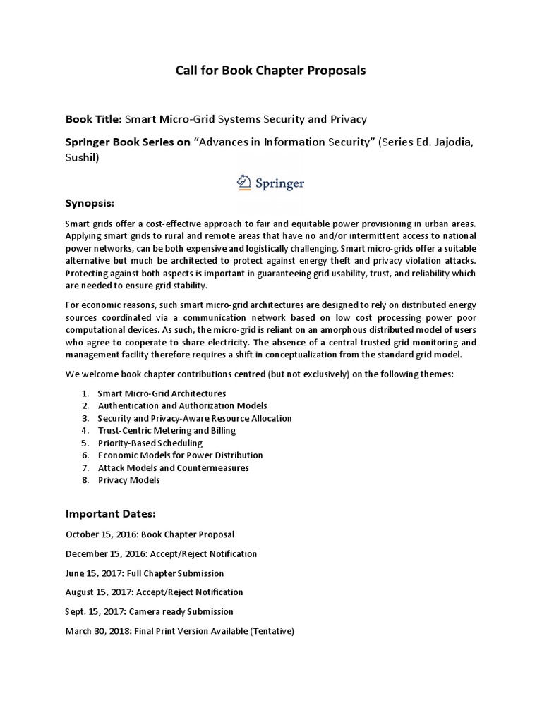 Call For Book Chapter Proposals | PDF | Electrical Grid | Information ...
