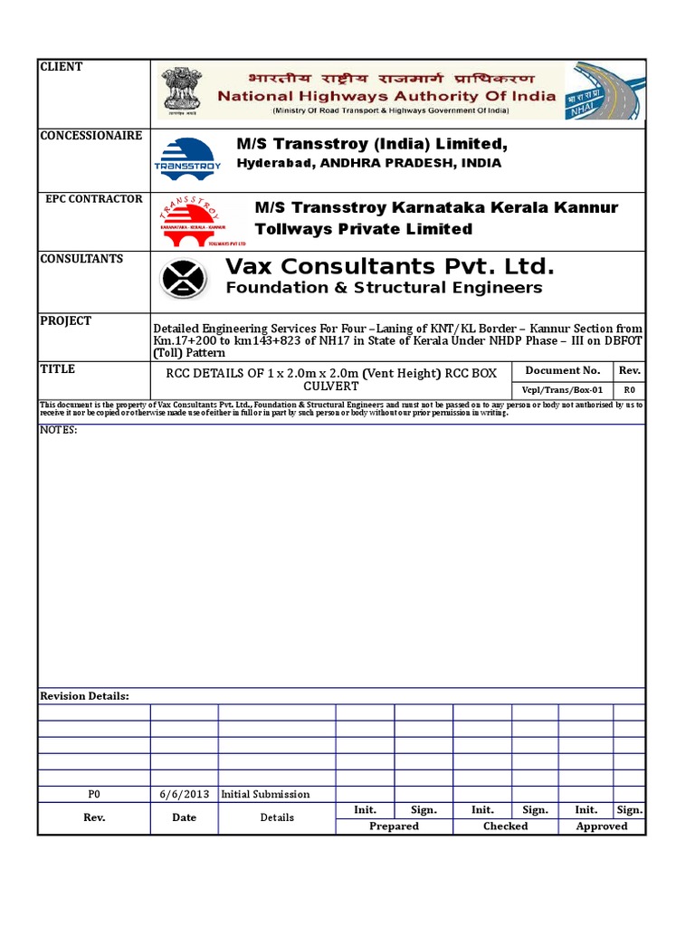 RCC Box Culvert Design Details | PDF | Pressure | Structural Load