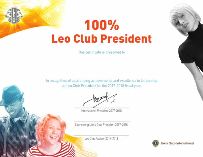 100 Leo President Cert PDF | PDF | Mutual Organization | Business