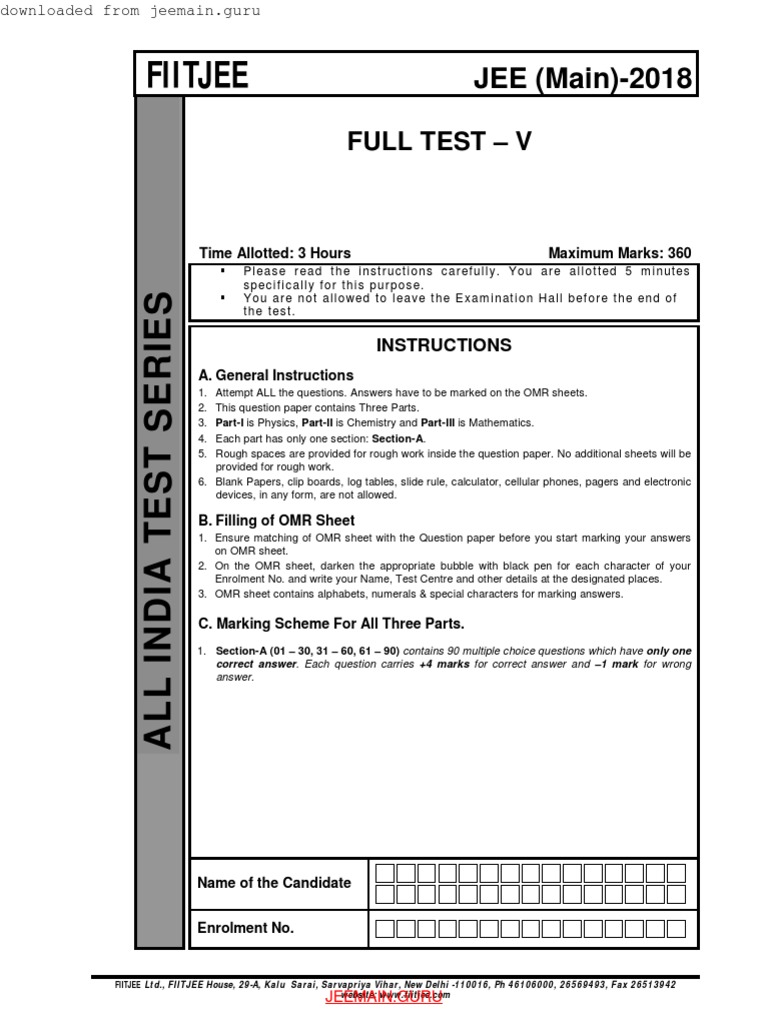 Fiitjee Test Paper | PDF | Prism | Refraction