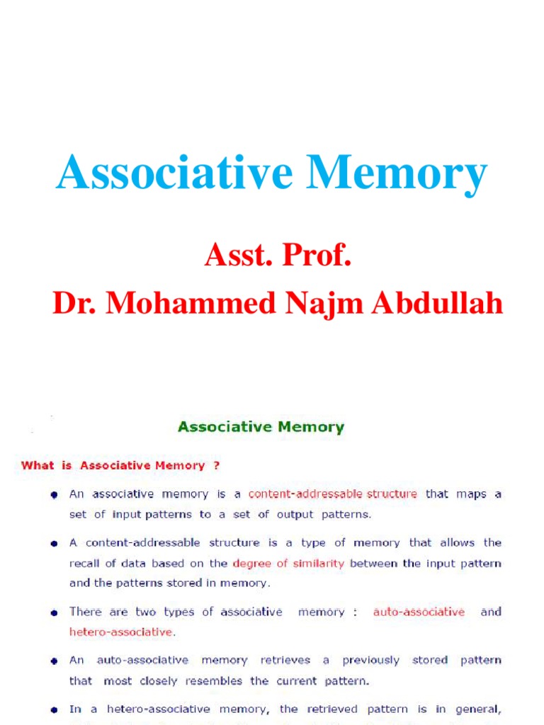 Associative Memory Overview | PDF