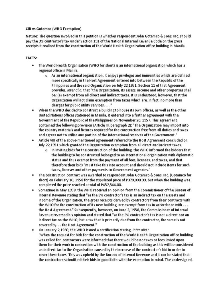 Tax VAT CIR Vs Gotamco | PDF | Treaty | Taxes