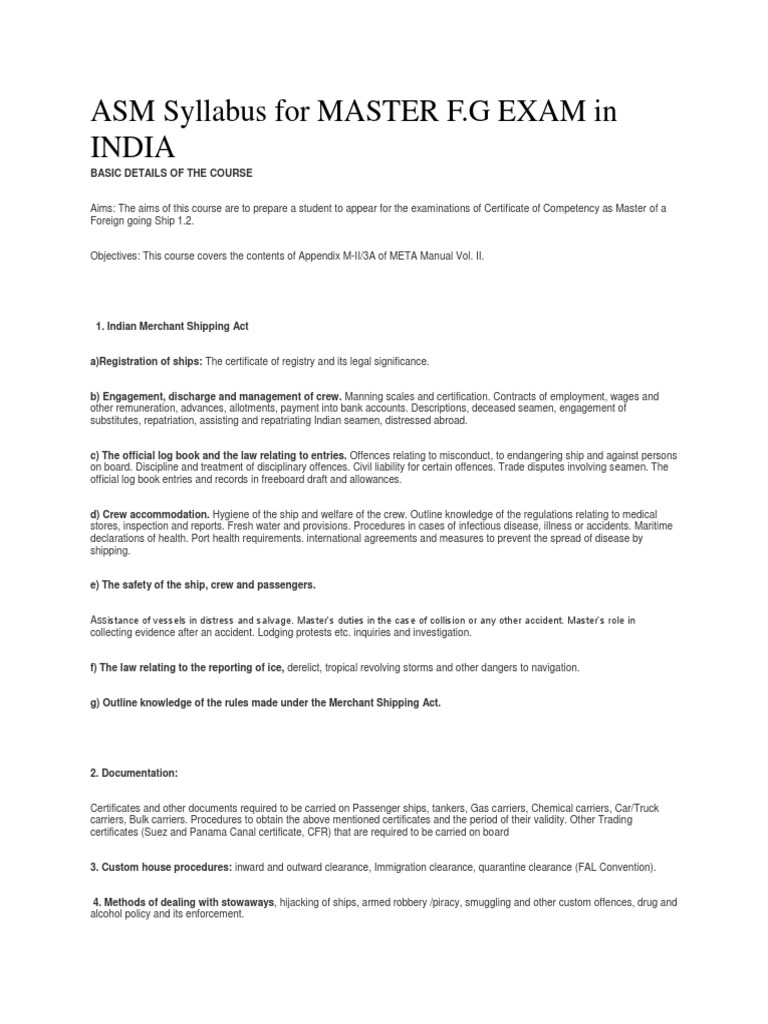 ASM Syllabus For MASTER | PDF | Ships | Shipping