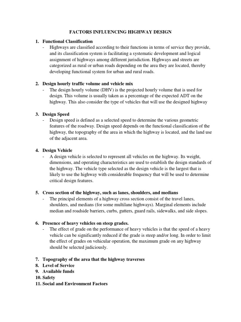 Factors Influencing Highway Design | PDF