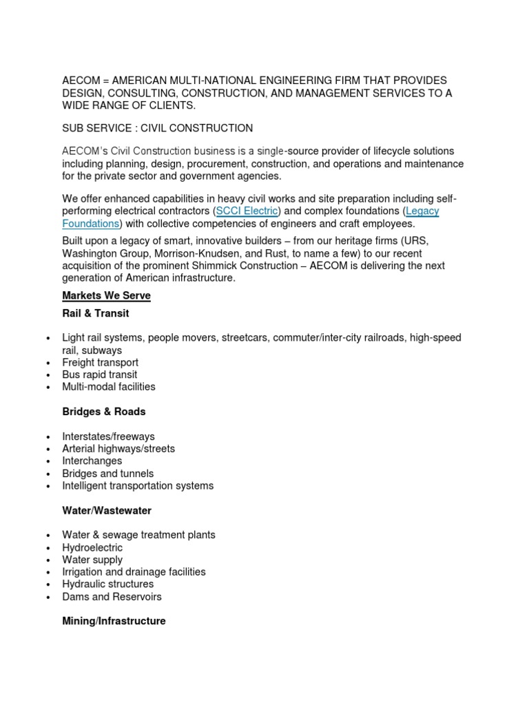 AECOM Civil Construction Services | PDF | Transport | Rail Transport