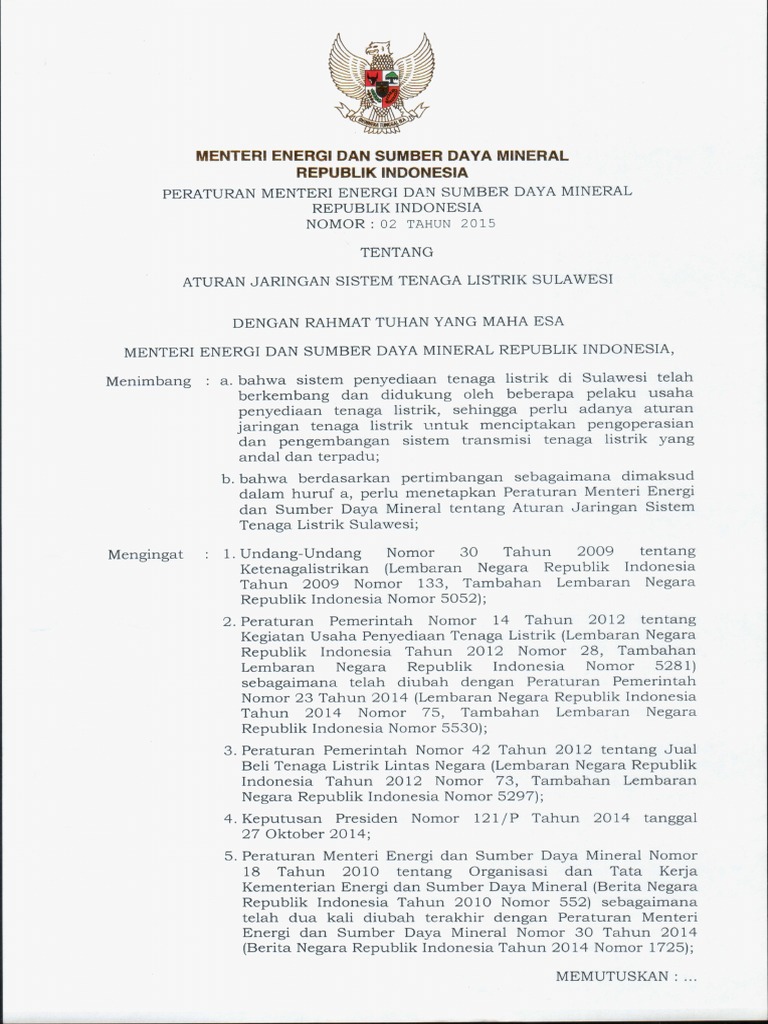 GRID CODE Permen ESDM 03 Tahun 2015 | PDF