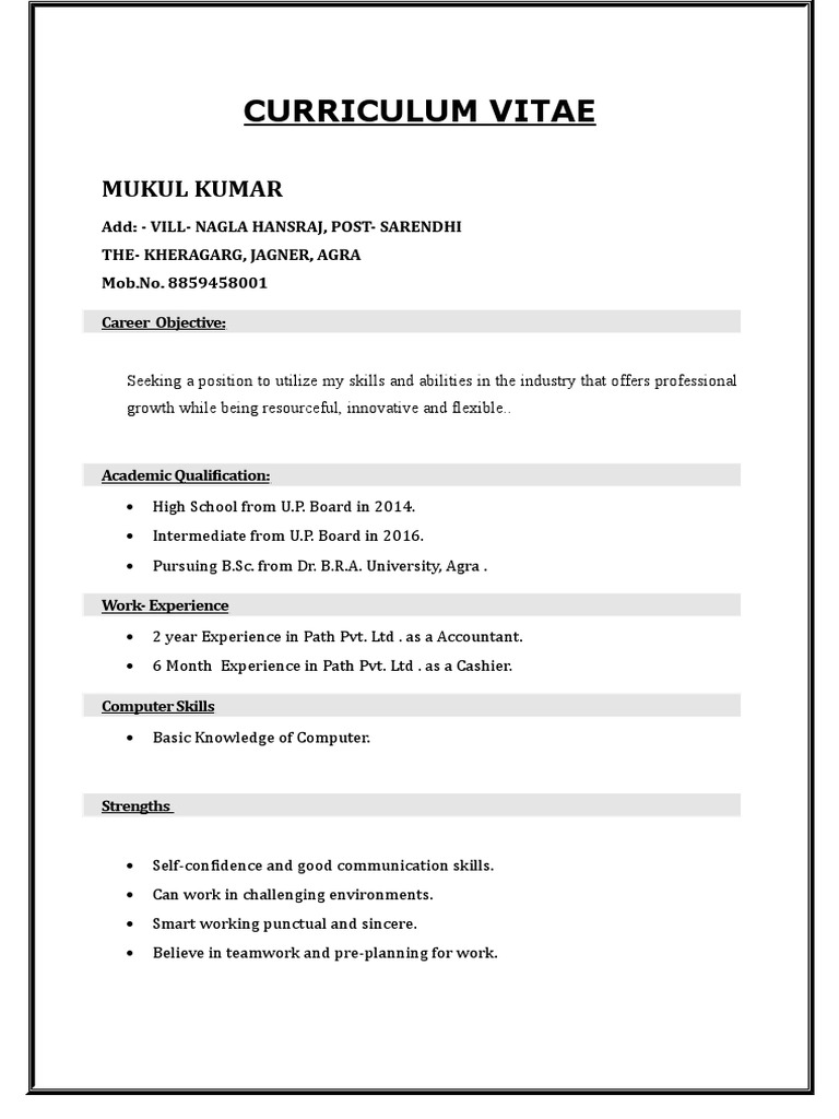 Curriculum Vitae: Mukul Kumar | PDF