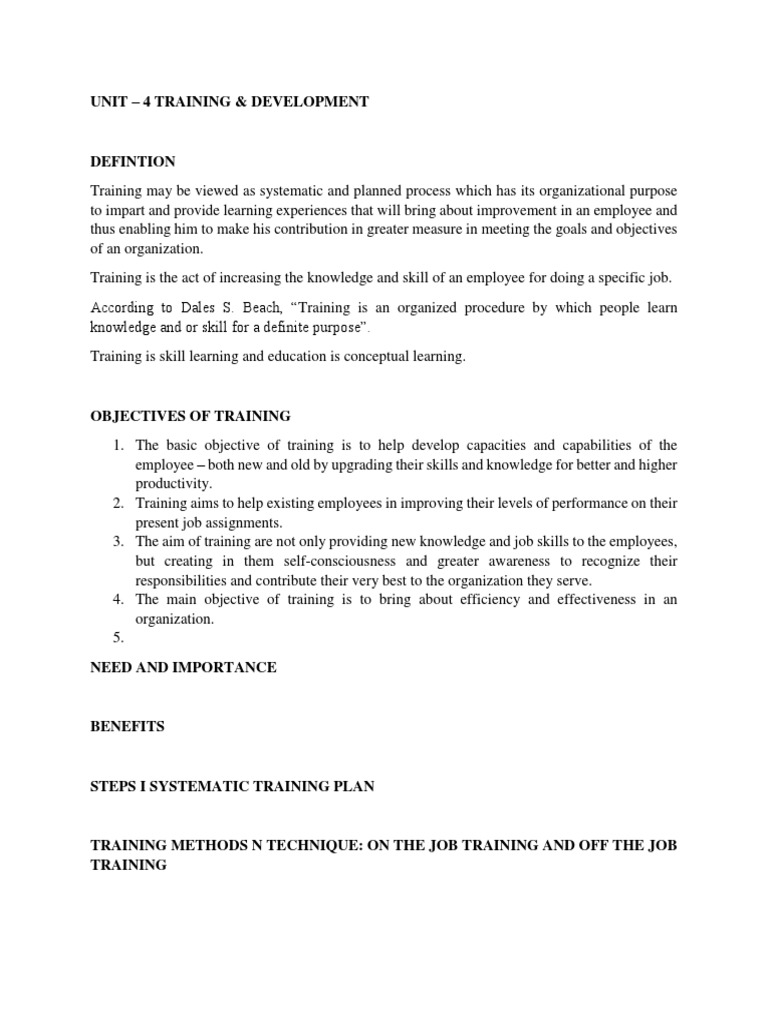 Unit - 4 Training & Development | PDF