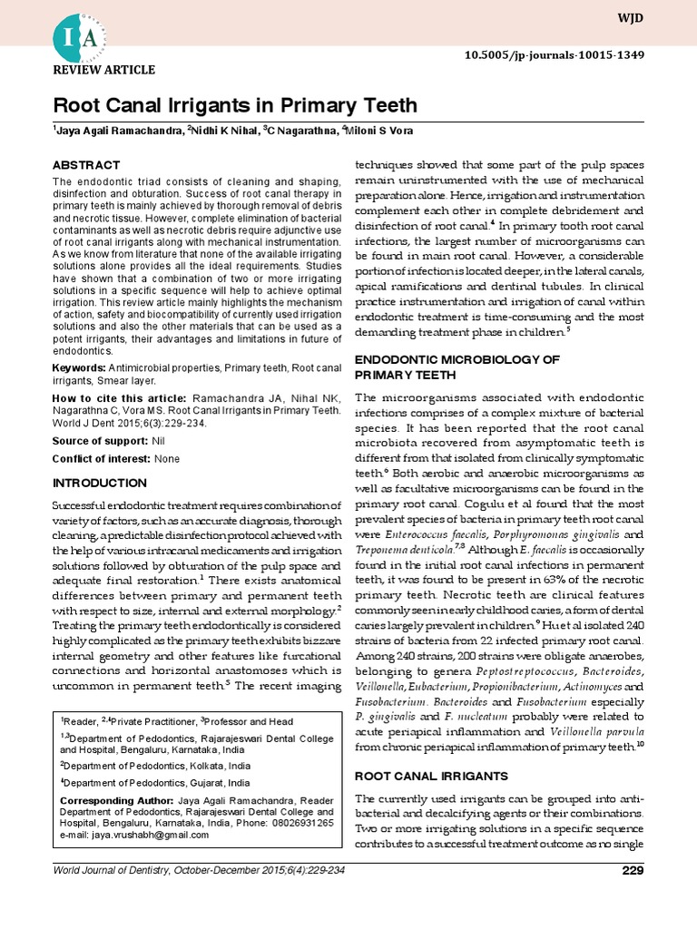 Root Canal Irrigants in Primary Teeth | PDF | Medical Specialties | Chemistry