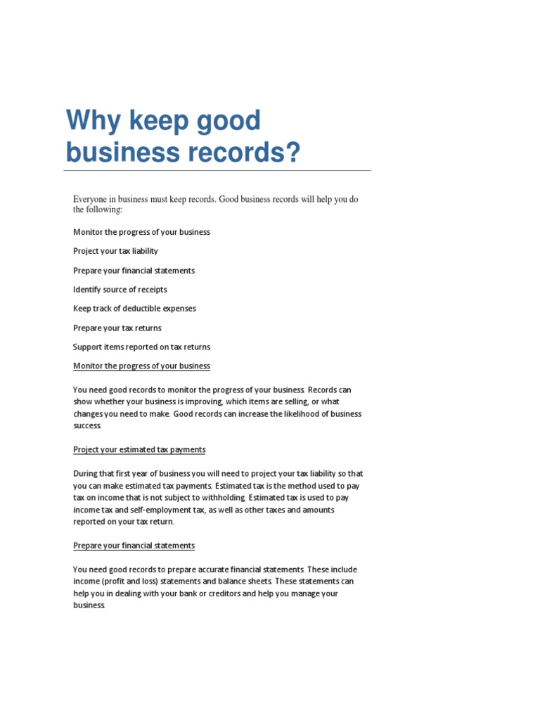 Why Keep Good Business Records? | PDF | Receipt | Taxes