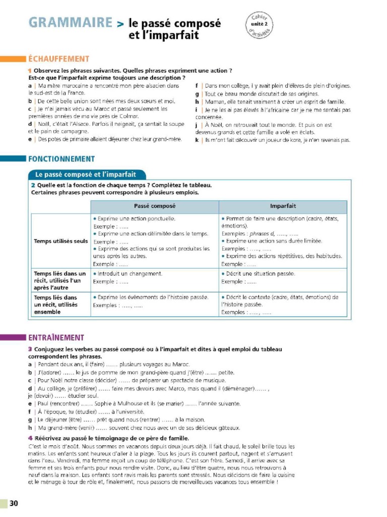 Passé Composé et Imparfait : Exercices A2 | PDF