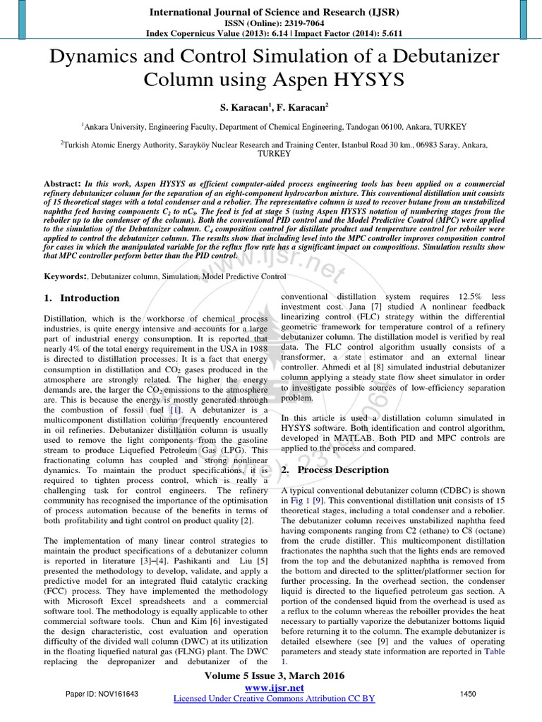 Debutanizer Column Control Simulation | PDF | Distillation | Oil Refinery