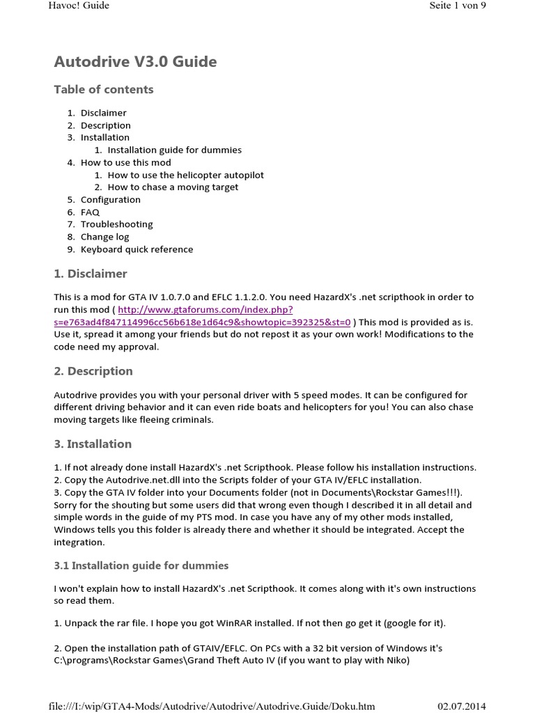 Mod GTA IV Autodrive Manual | PDF | Software | Computing