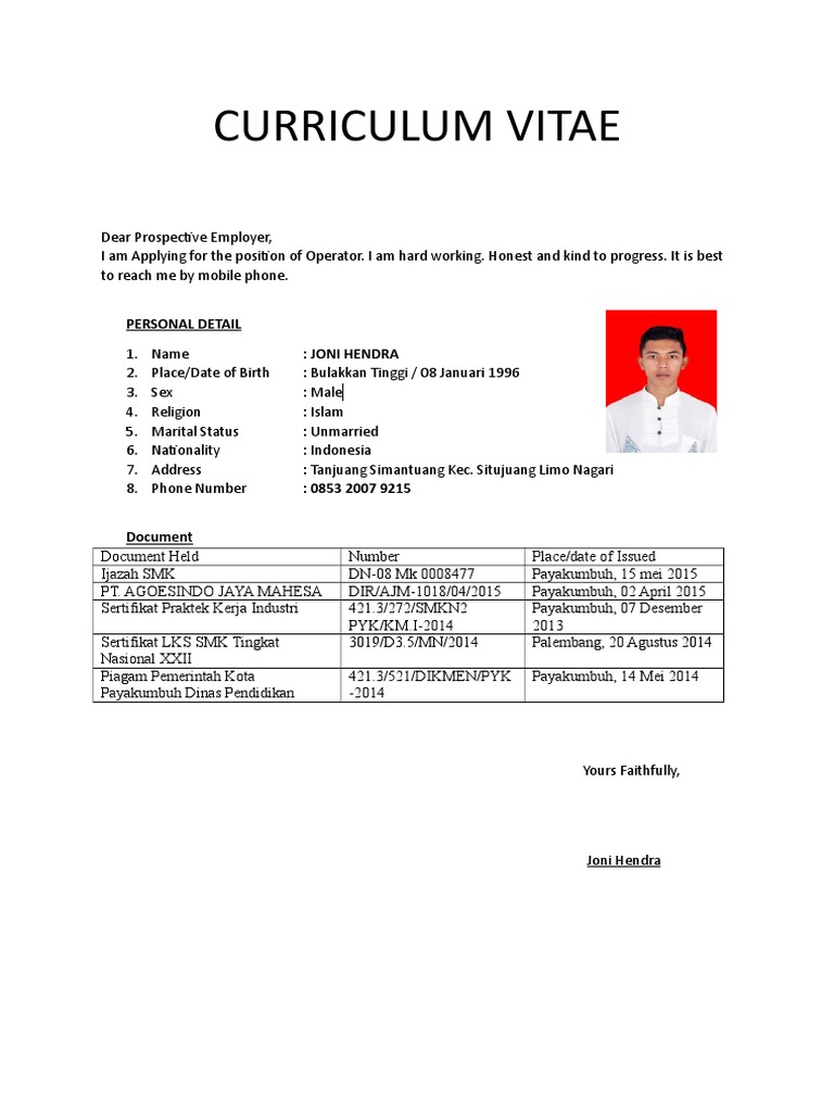 CV Joni Hendra | PDF