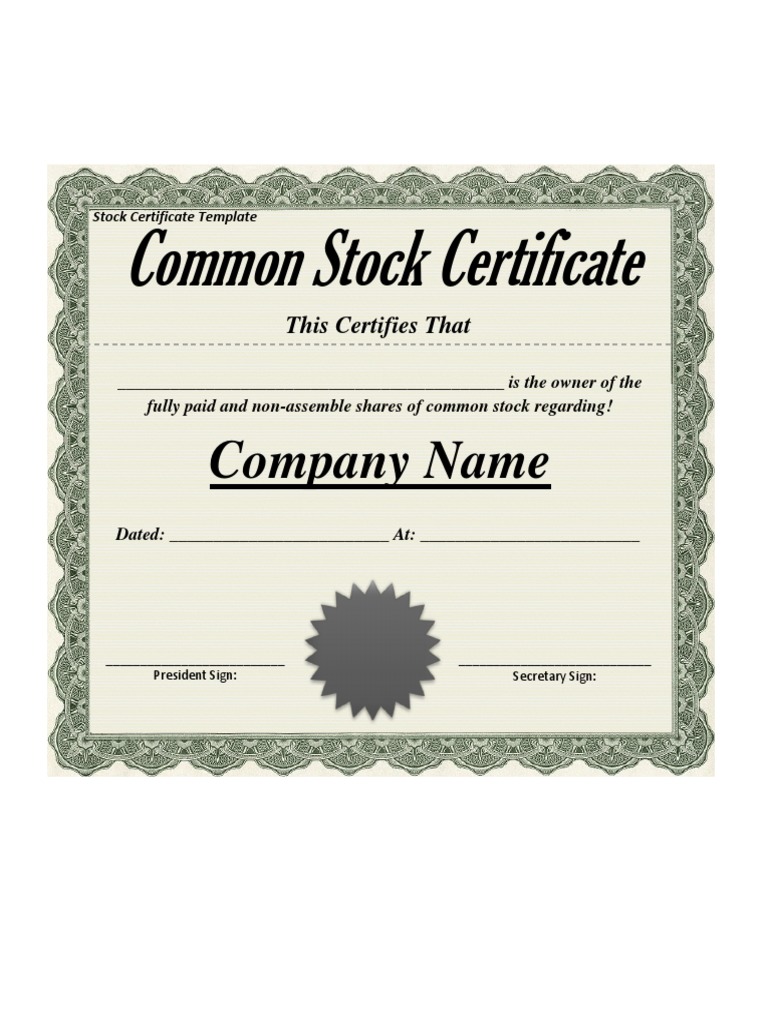 Common Stock Certificate Template | PDF