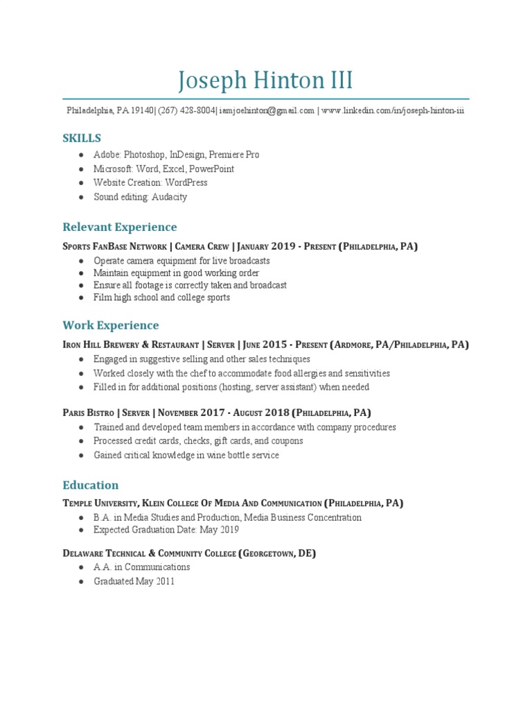 Joseph Hinton III Resume | PDF