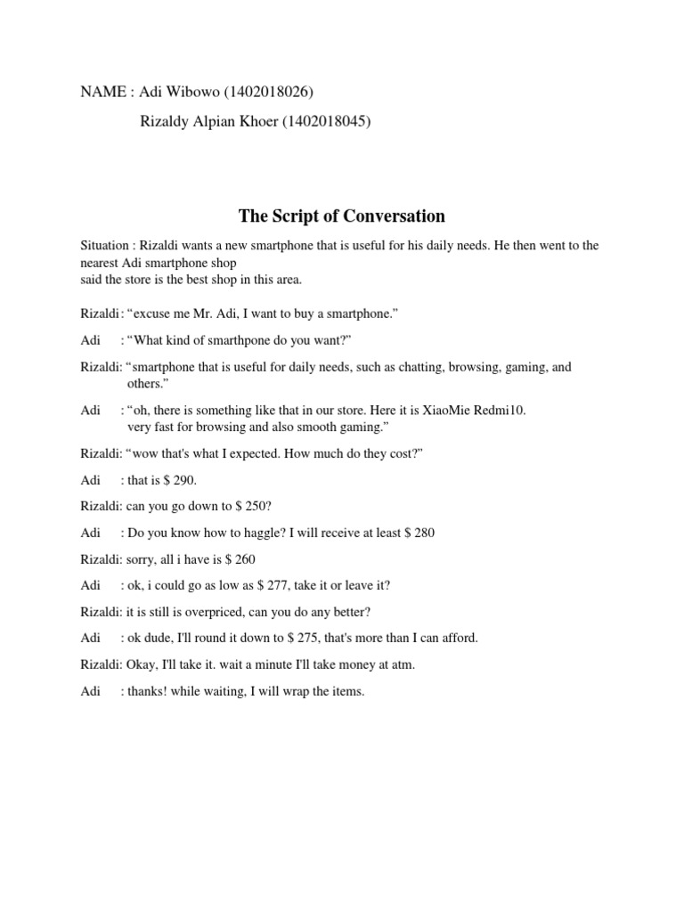 Script Conversation Bargain | PDF