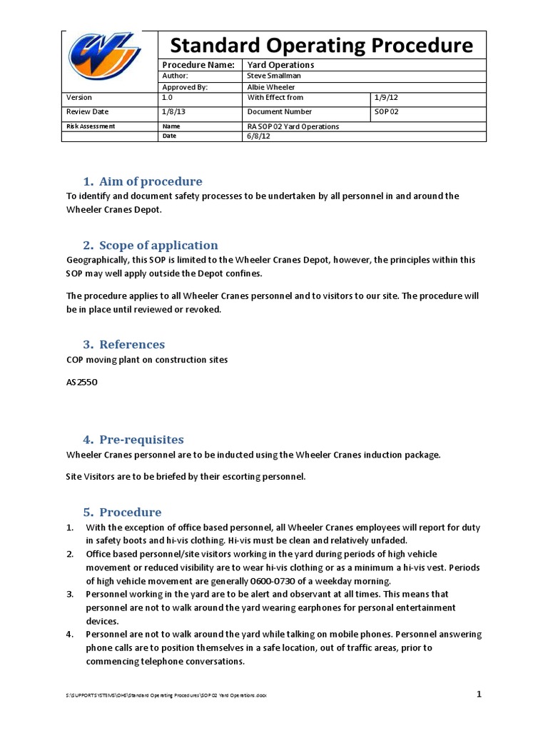 SOP 02 Yard Operations PDF | PDF | Forklift | Occupational Safety And ...