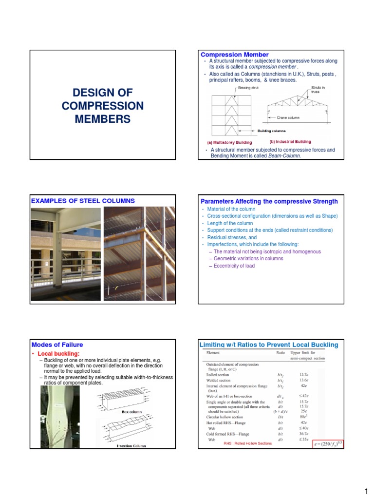 Compression Members Part - I PDF | PDF | Buckling | Bending