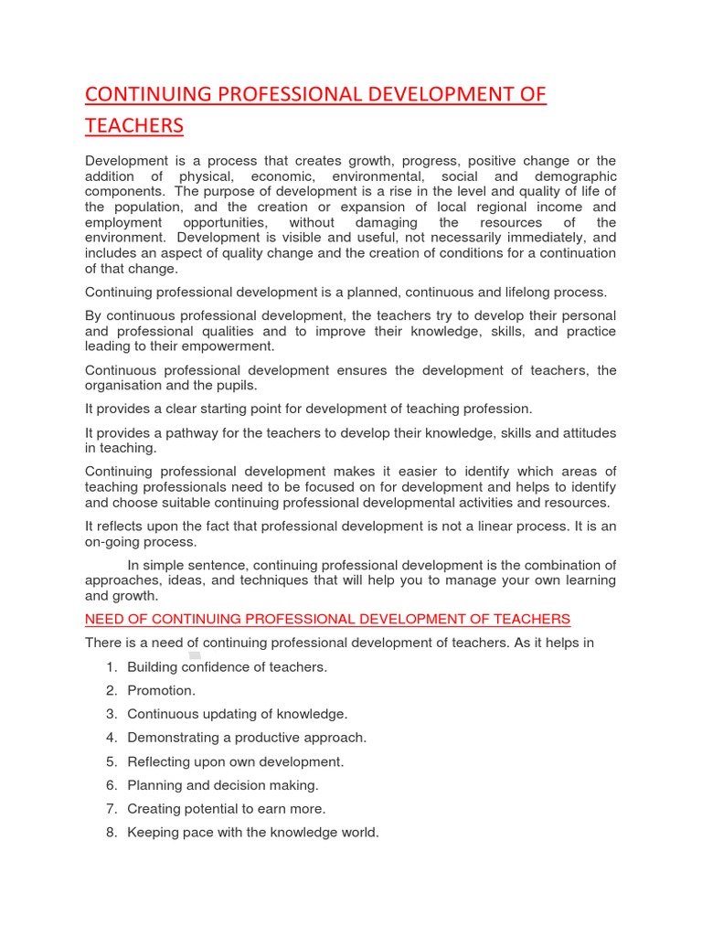 Continuing Professional Development Of Teachers Pdf Professional