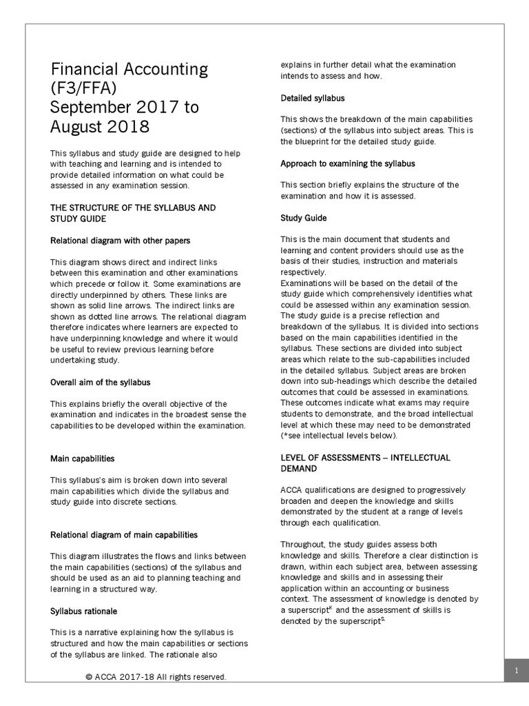 ACCA F3 - Syllabus | PDF | Bookkeeping | Debits And Credits