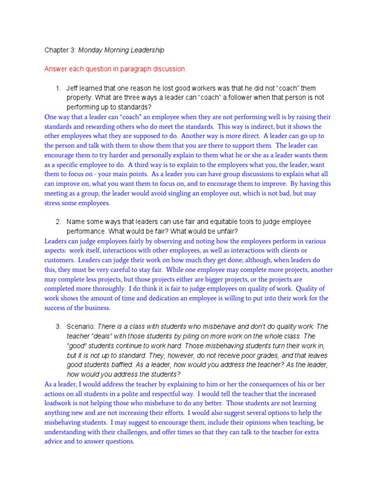 Monday Morning Leadership Chapter 3 Reflection | PDF | Goal | Leadership