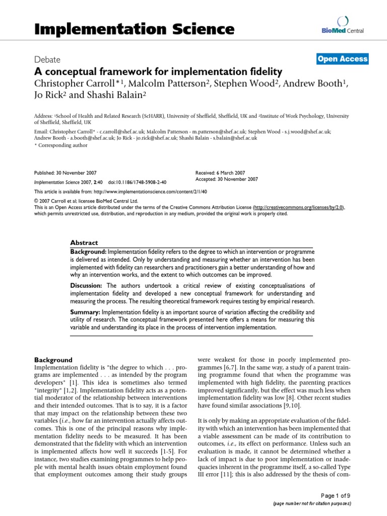 A Conceptual Framework For Implementation Fidelity | PDF | Evidence ...