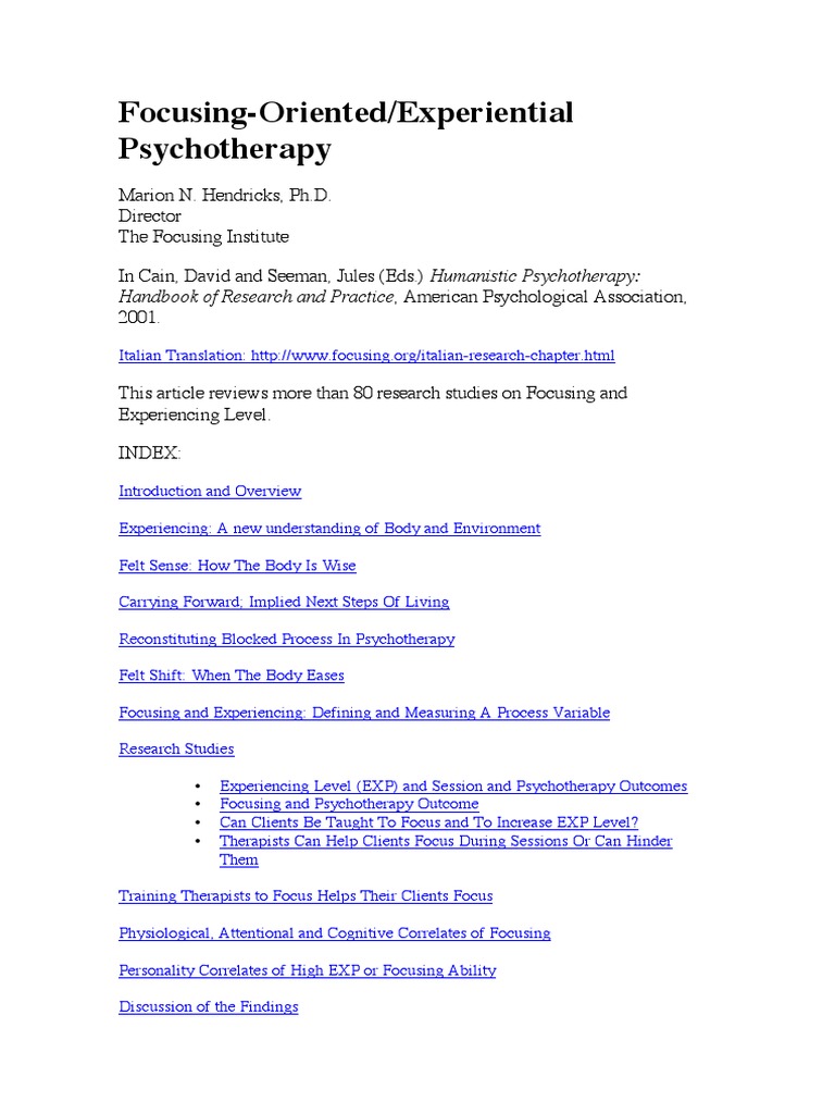 Focusing Experiential Scale | PDF | Psychotherapy | Empathy