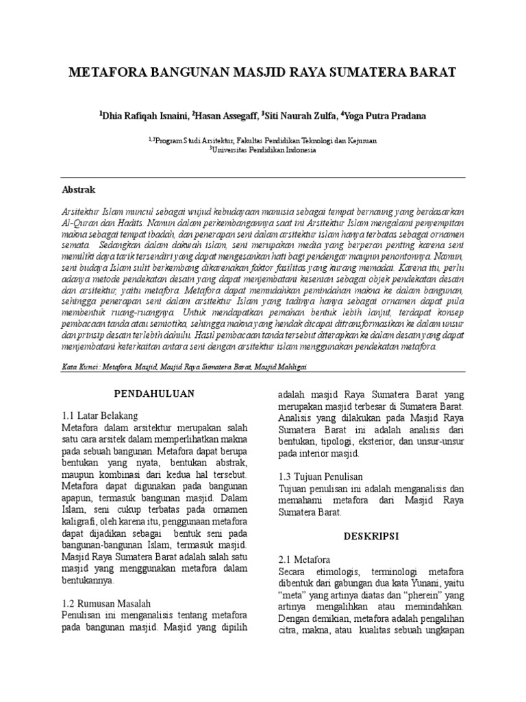 Metafora Bangunan Masjid Raya Sumatera Barat | PDF