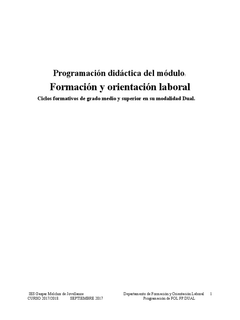 Programación FOL FP Dual 2017/18 | PDF | Derecho laboral | Desarrollo profesional