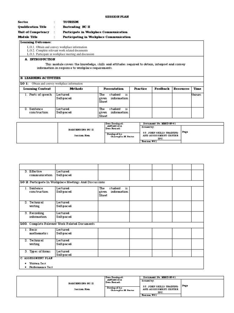 Bartending NC II Session Plan Guide | PDF | Occupational Safety And ...