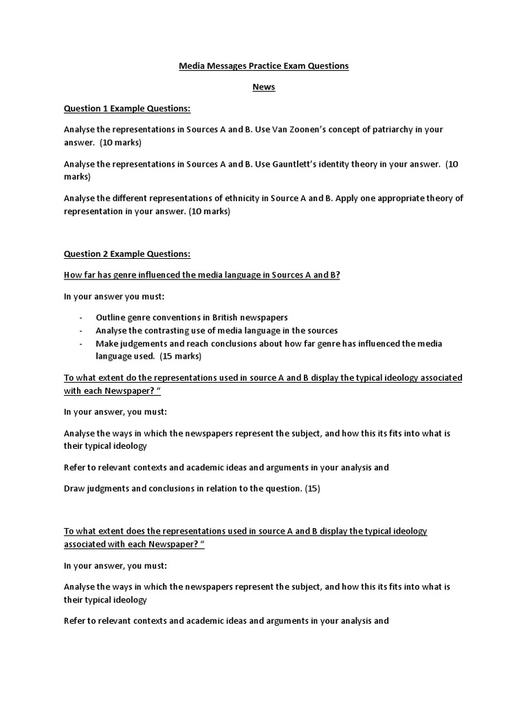 A Level Example Questions | PDF | Video Games | Mass Media
