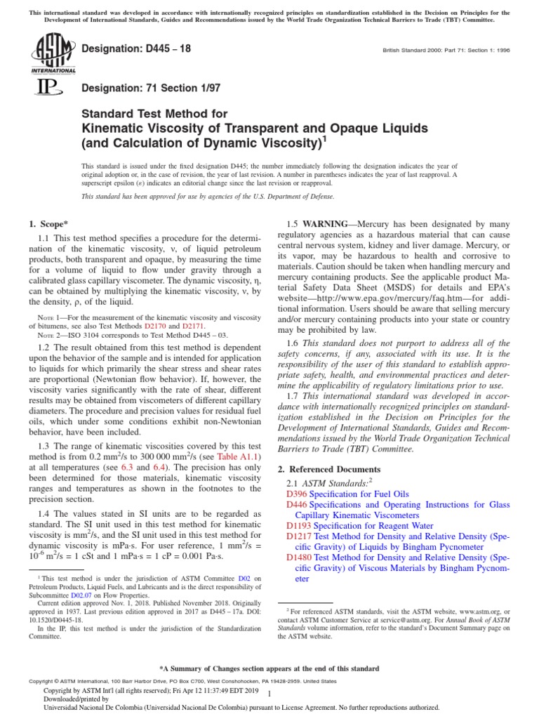 Astm D 445 | PDF | Calibration | Thermometer