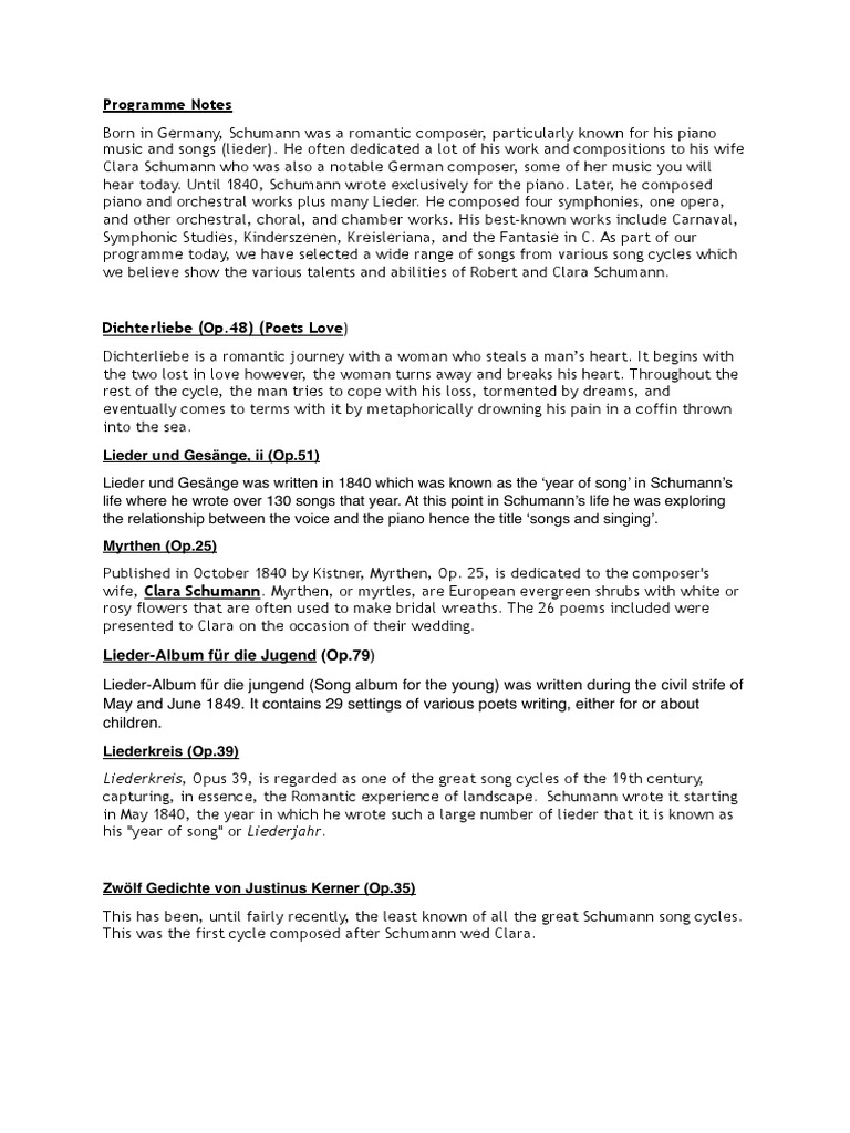 Programme Notes | PDF | Robert Schumann | Musical Compositions