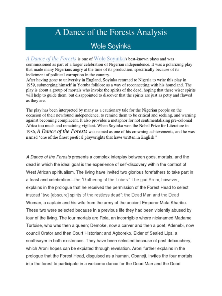 A Dance of The Forests Analysis: Wole Soyinka | PDF | Nigeria | Rituals