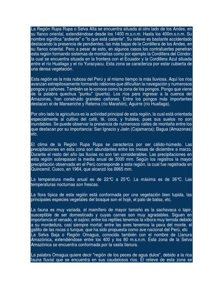 La Región Rupa Rupa o Selva Alta Se Encuentra Situada Al Otro Lado de ...
