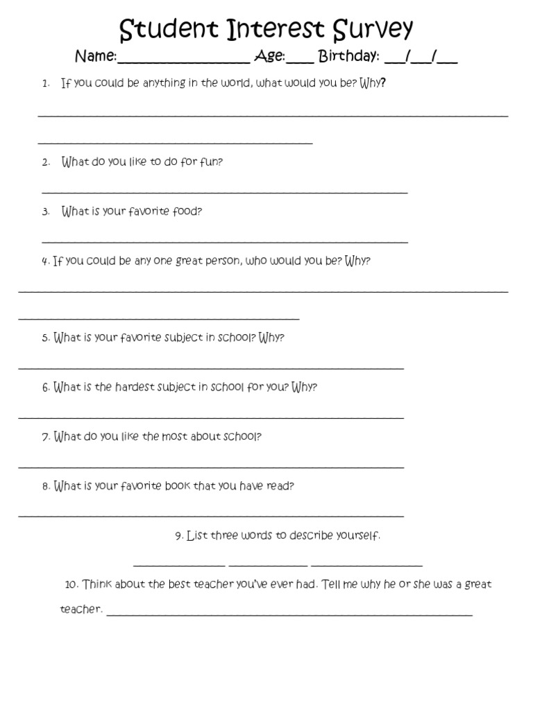 Student Interest Survey | PDF | Leisure