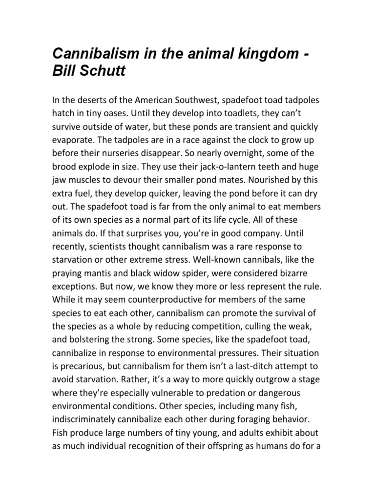 Cannibalism in The Animal Kingdom - Bill Schutt | PDF | Cannibalism | Egg