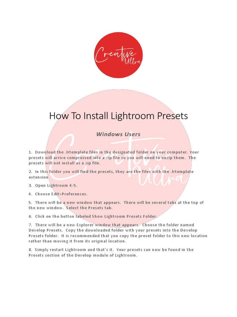 Install Lightroom Presets Guide | PDF