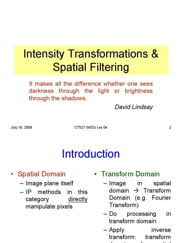 Intensity Transformations & Spatial Filtering | PDF | Imaging | Optics